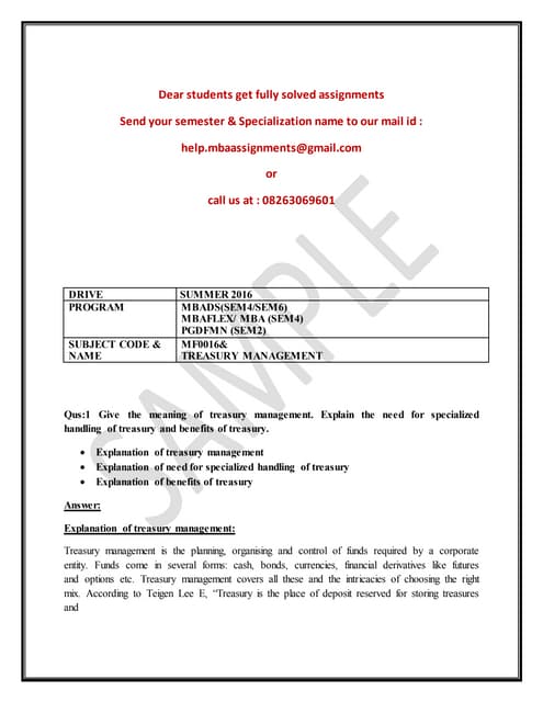 Smu mba sem 4 finance winter 2016 assignments | DOCX