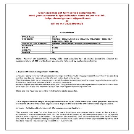 Mf0018 insurance and risk management | DOCX