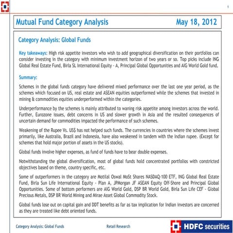 Mutual Fund Category Analysis - Global Funds | PDF