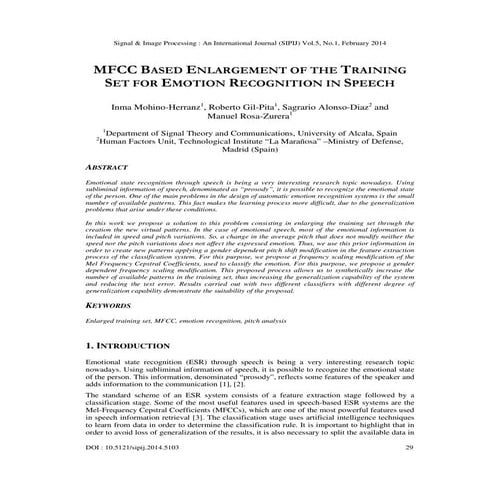 Mfcc based enlargement of the training set for emotion recognition in speech | PDF