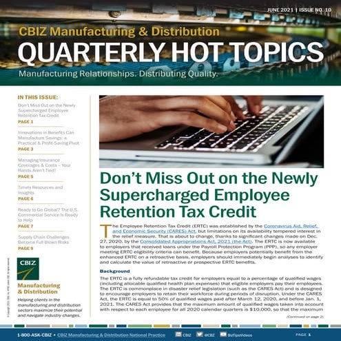 CBIZ Manufacturing & Distribution Quarterly Newsletter – June 2021 | PDF