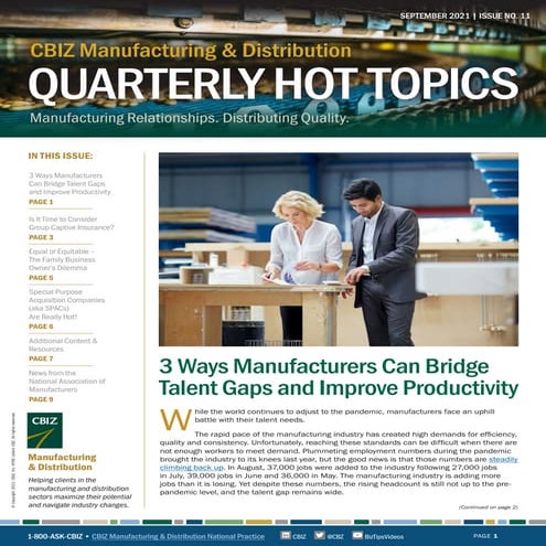 CBIZ Quarterly Manufacturing & Distribution “Hot Topics” Newsletter ...