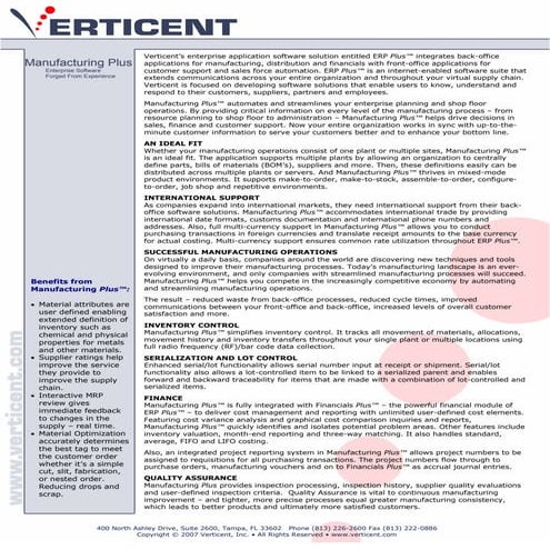 Verticent Mfg Plus | PDF