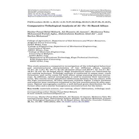 Comparative Tribological Analysis of Al–Fe–Si-Based Alloys | PDF