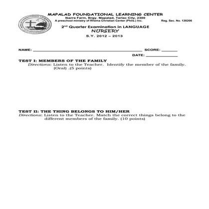 Kinder Test Reviewer (K to 12) August | PDF