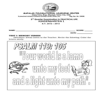 Kinder Test Reviewer (K to 12) August | PDF