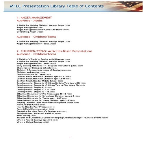 Mflc presentation library table of contents final | PDF