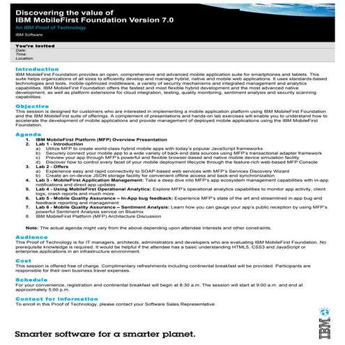 Ibm Mobilefirst Foundation Version Flyer V1 0 Pdf
