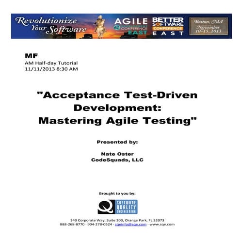 Acceptance Test-Driven Development: Mastering Agile Testing | PDF ...