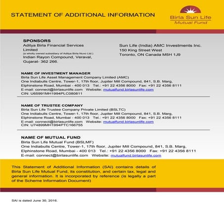 Additional Information of Birla Sun Life Mutual Fund- Wishfin | PDF