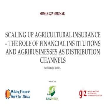 Scaling up agricultural insurance – The role of financial institutions ...