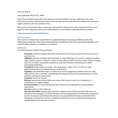 MarketFlowz Privacy policy for site and web-application | PDF