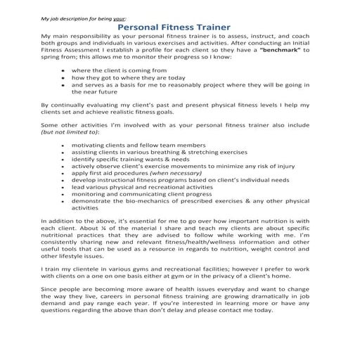 Your personal fitness trainer description | DOCX