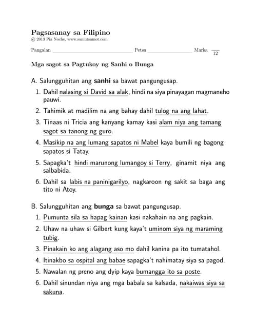 pagsasanay sanhi at bunga.pptx junior high | PPT