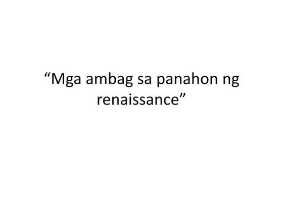 Sining sa Renaissance Period | PPTX
