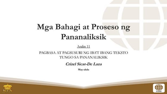 Mga bahagi at proseso ng pananaliksik fil | PPT