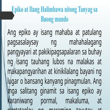Pag-aaral sa mga epiko 1.pptx sa filipino 9 | PPTX