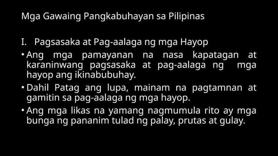 Ang Mga Sektor ng Agrikultura, paghahalaman, paghahayupan, pangugubat ...