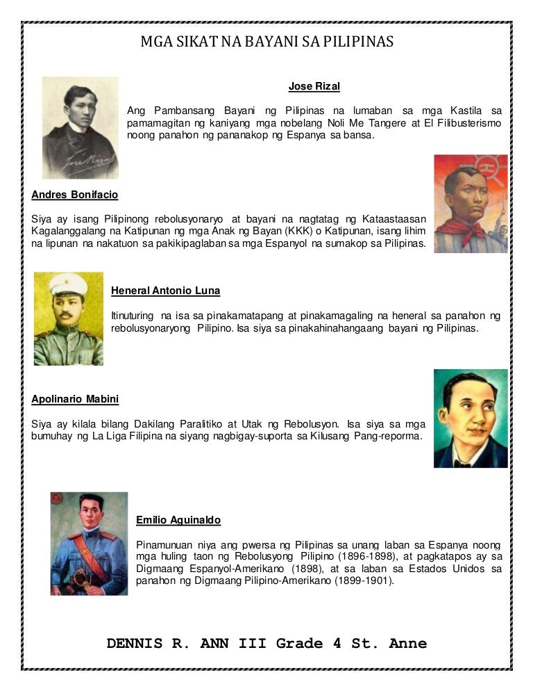 Mga sikat na bayani sa pilipinas