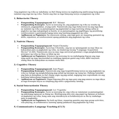 Sikolohiya hinggil sa pagkatuto ng wika, mga teorya | PPTX