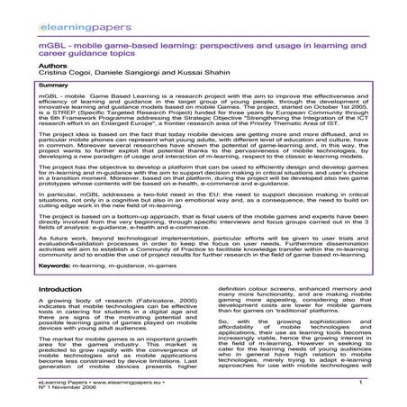 mGBL - mobile Game-Based Learning: perspectives and usage in learning and career guidance topics ...