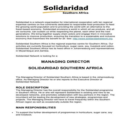 Mg managing director solidaridad southern africa | PDF
