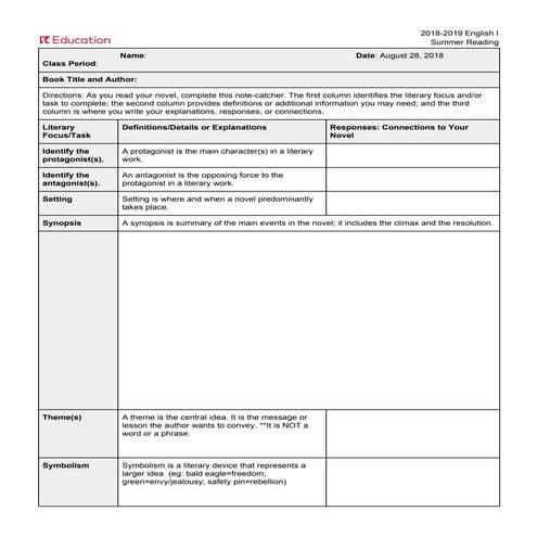 Mgm summer reading note catcher 2018-2019 | PDF