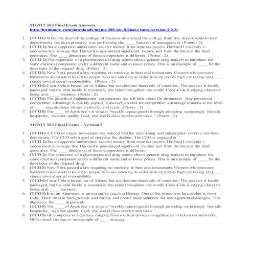Mgmt 303 final exam answers | DOCX | Business Accounting & Finance | Business