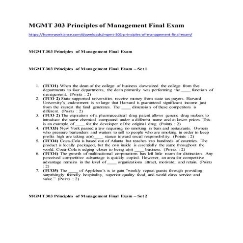 Mgmt 303 principles of management final exam | DOCX