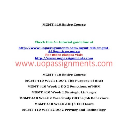 MGMT 410 Entire Course NEW | DOCX