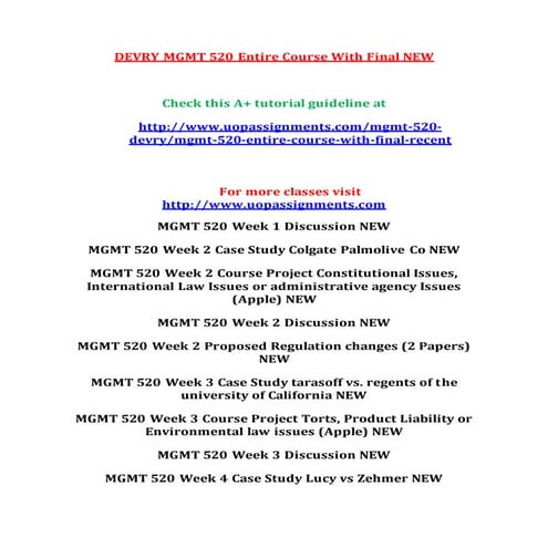 MGMT 520 Entire Course NEW | DOCX | Legal Services Industry | Industries