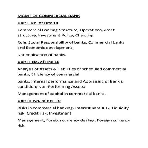 Mgmt of commercial bank | DOCX