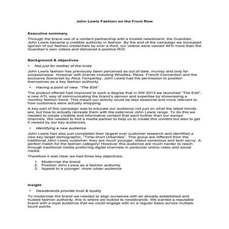 John Lewis – Fashion on the Front Row | PDF | Advertising Industry ...