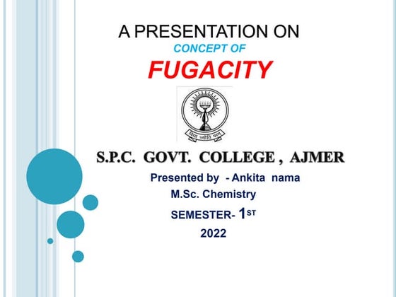 Fugacity & fugacity coefficient | PPT | Chemistry | Science