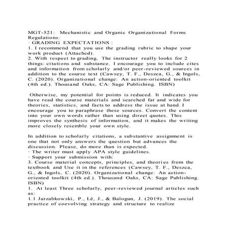 MGT-521 Mechanistic and Organic Organizational FormsRegulation | DOCX