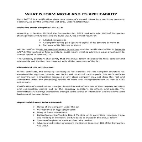 WHAT IS FORM MGT-8 AND ITS APPLICABILITY | PDF