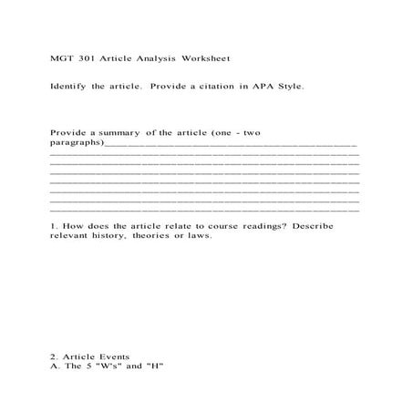 MGT 301 Article Analysis WorksheetIdentify the article. Pro | PDF