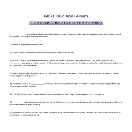 Mgt 307 final exam | DOCX