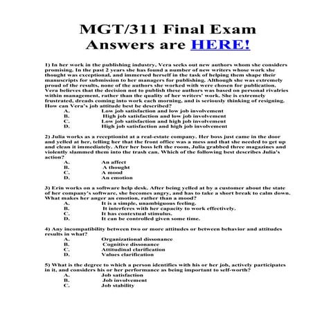 Mgt 311 final 100% a+ correct answers | DOC