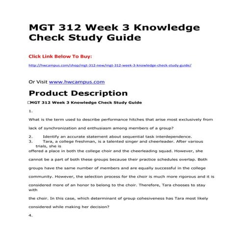 Mgt 312 week 1 to 5 knowledge check study guides | PDF
