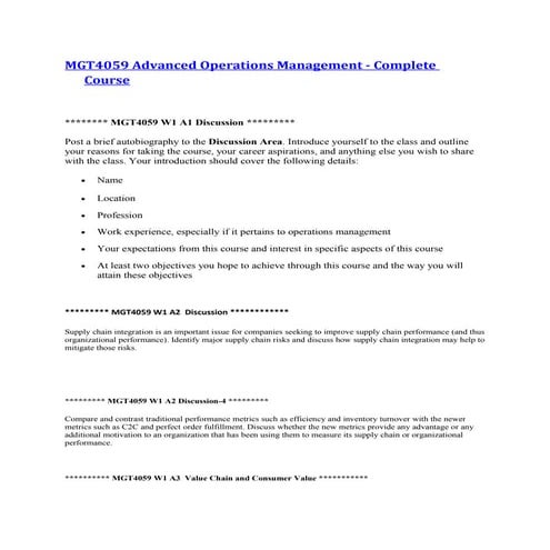 Mgt4059 advanced operations management complete course | DOC