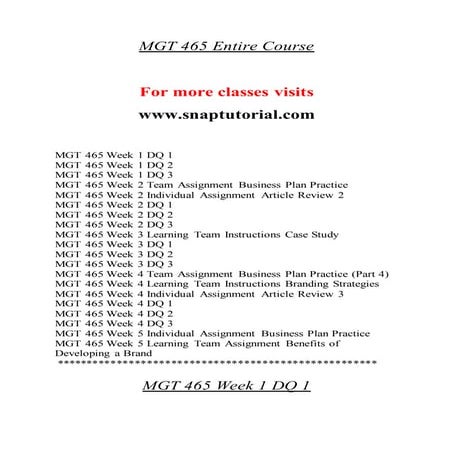 MGT 465 Exceptional Education / snaptutorial.com