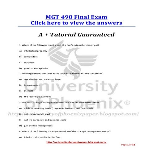 Mgt 498 final exam university of phoenix final exams study guide which of the following is not a ...