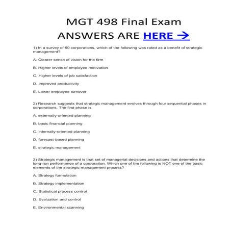 Mgt 498 mgt/498 final exam 100% correct answers | DOCX | Business ...