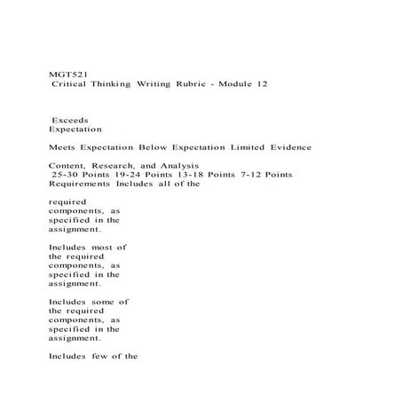 MGT521 Critical Thinking Writing Rubric - Module 12 | DOCX