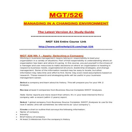 Mgt 526 wk 1 apply selecting a company | PDF