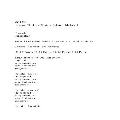 MGT530 Critical Thinking Writing Rubric - Module 2 | PDF