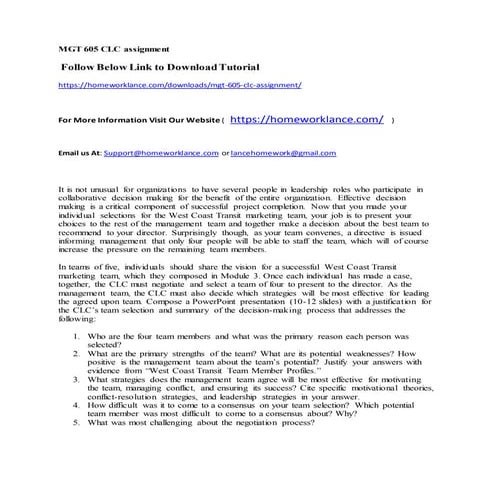 Mgt 605 clc assignment | DOCX