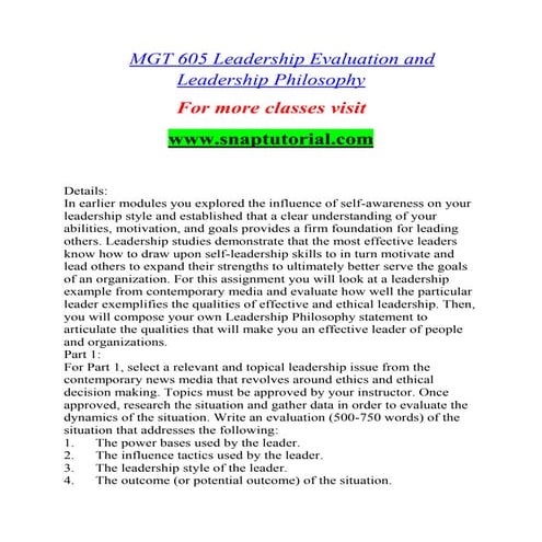 MGT 605 help A Guide to career/Snaptutorial | PDF