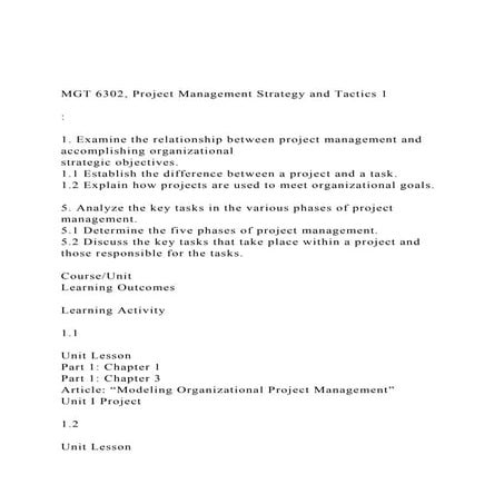 MGT 6302, Project Management Strategy and Tactics 1 .docx